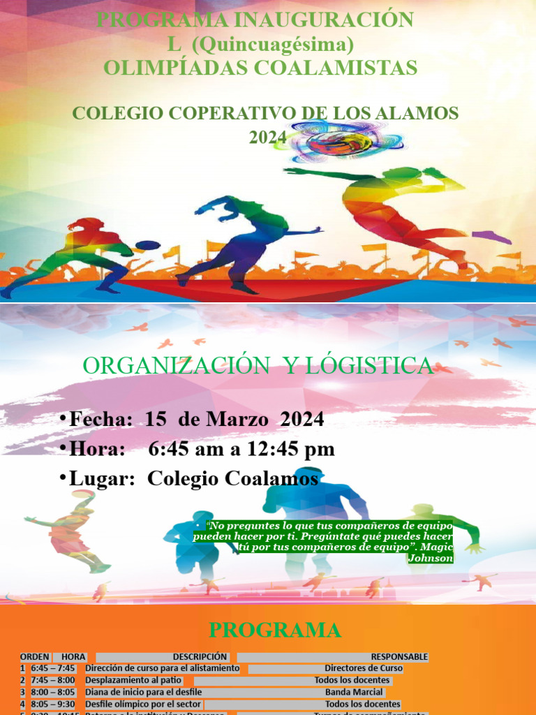 Programa Inauguración de L Olimpíadas Coalamistas | PDF