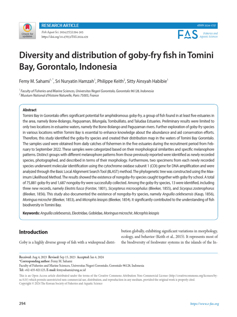 Jurnal Fisheries and Sciences, Tomini Bay Goby-Fry Fish, Femi Sahami Et ...