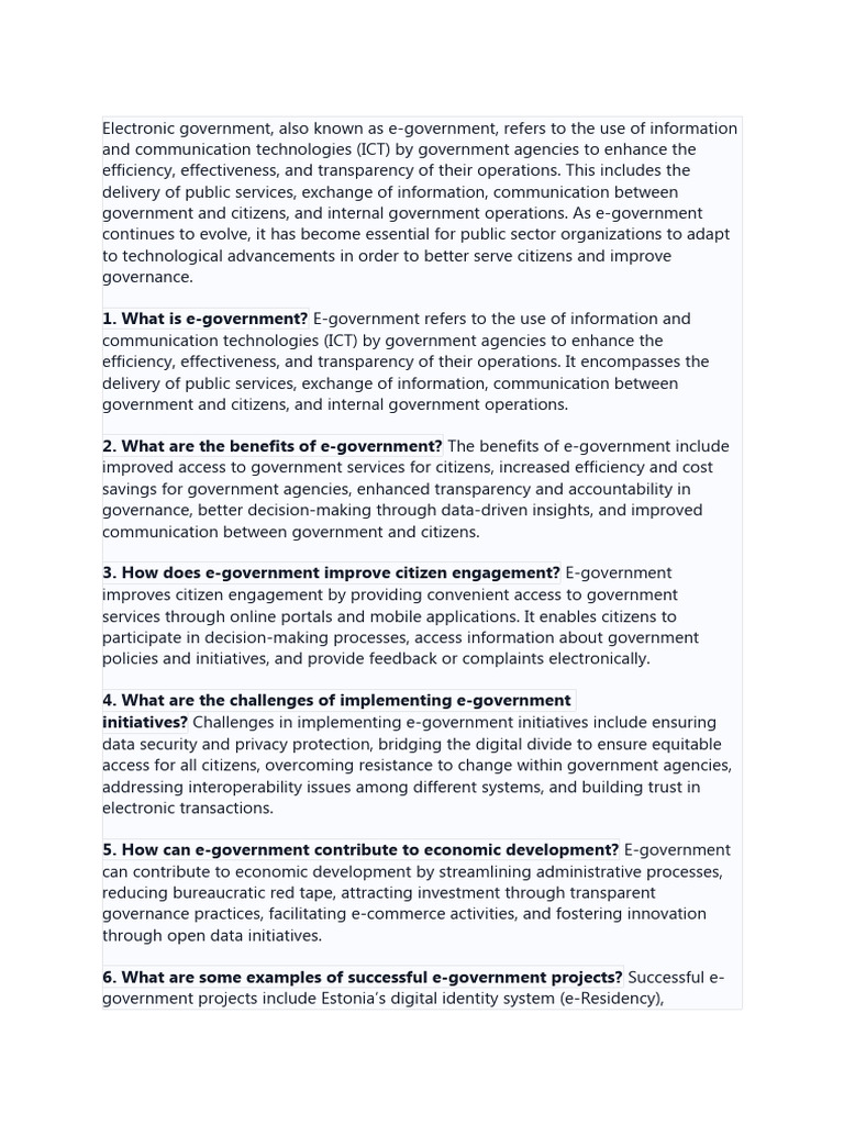Electronic Government Interview Questions | PDF | E Government | Governance