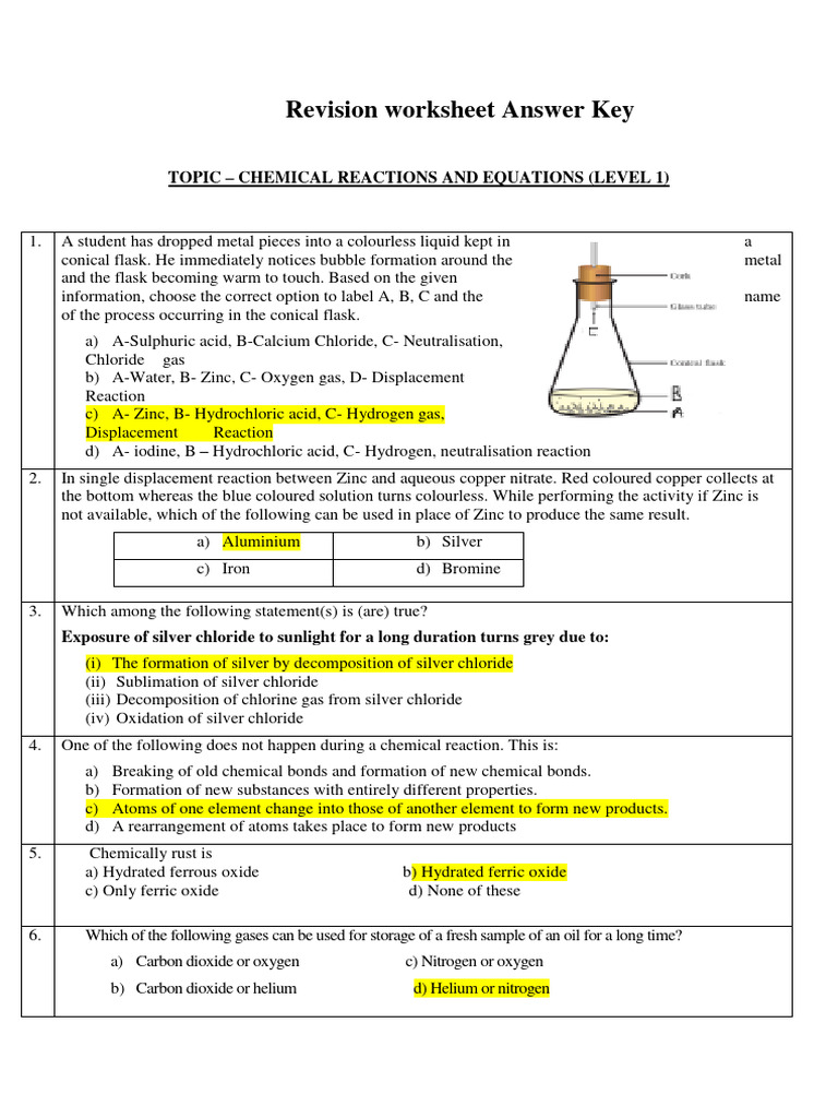 Scienc Test Answer Key DPSBN | PDF | Chemical Reactions | Chemistry