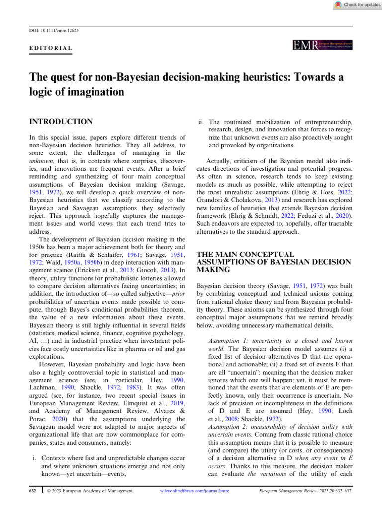 Armand Hatchuel The Quest For Non Bayesian Decision | PDF | Bayesian Probability | Decision Making