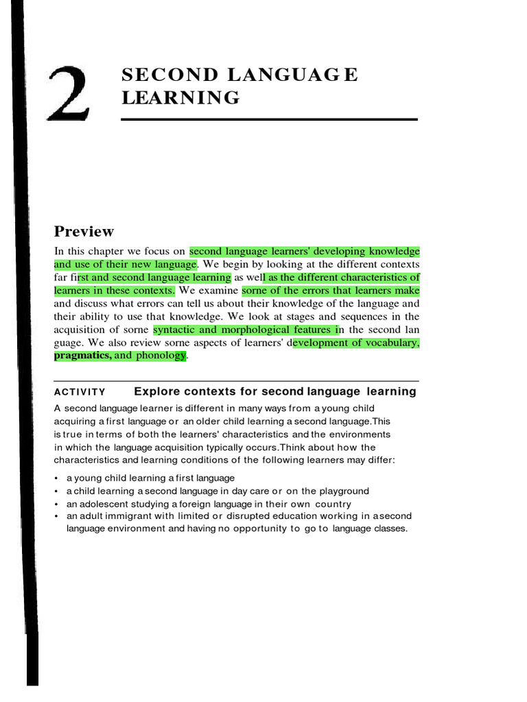Second Language Learning | PDF | Second Language Acquisition | Second Language