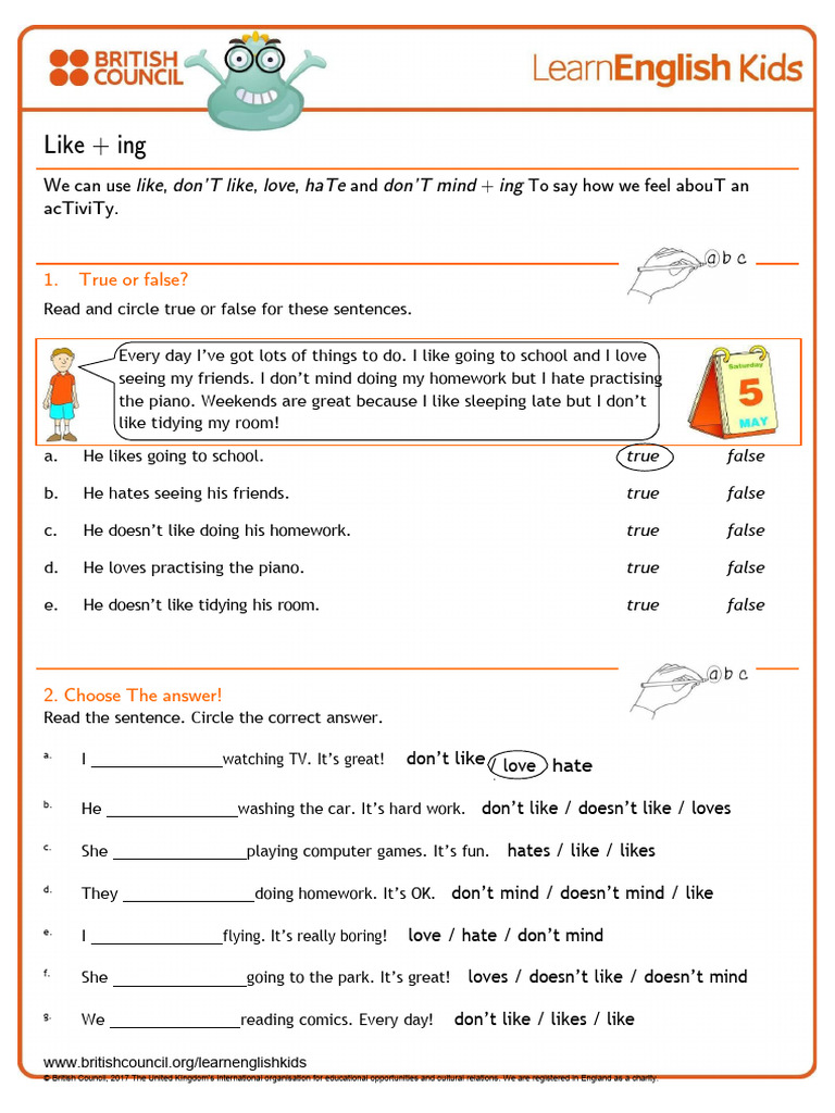 Grammar Practice Like Ing Worksheet | PDF