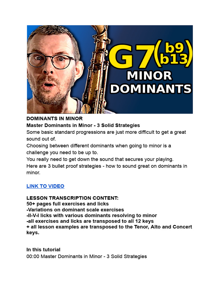 FULL LESSON TRANSCRIPTION 2023-07 Master Dominants in Minor - 3 Solid Strategies | PDF | Chord ...