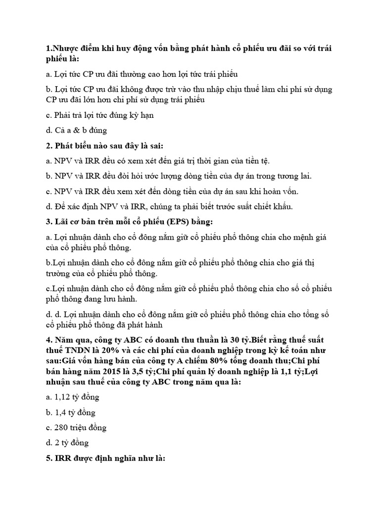 trắc nghiệm TCDN ko đáp án | PDF