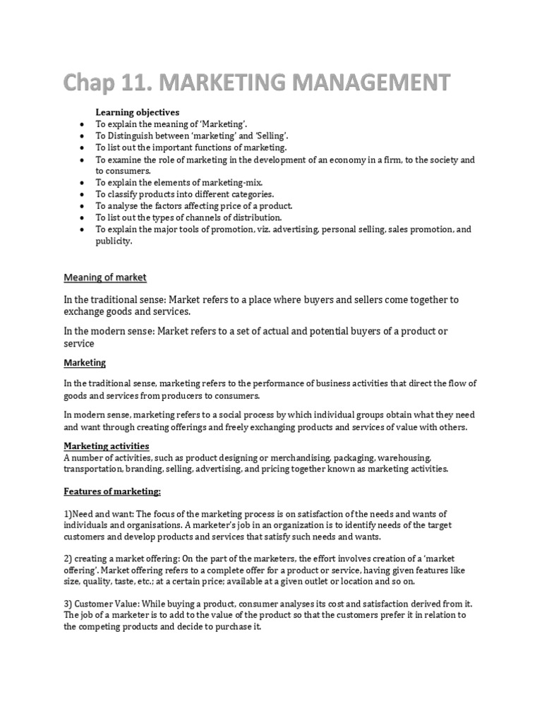 Marketing Management Notes (All) | PDF | Marketing | Sales
