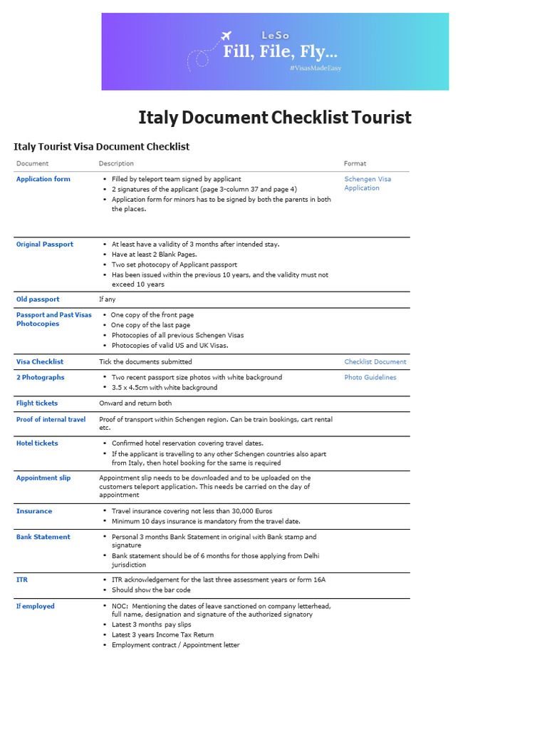 Italy LeSo Checklist | Download Free PDF | Identity Document | Passport