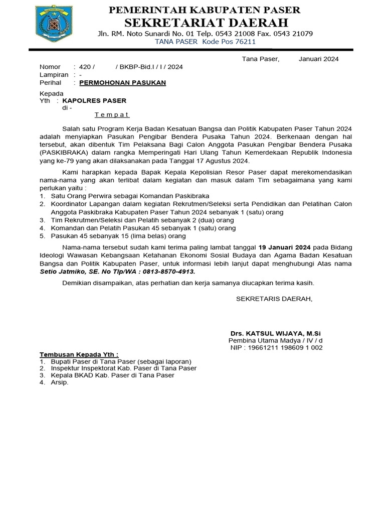 SURAT PERMINTAAN PELATIH PASKIBRAKA | PDF