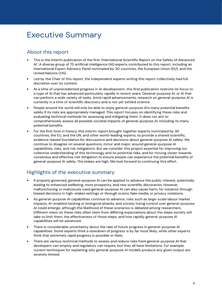 International Scientific Report On The Safety of Advanced AI - Interim ...