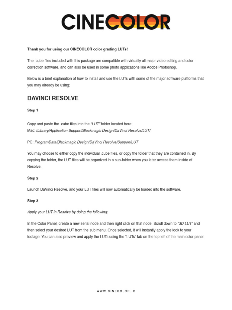 Cinecolor Installation Instructions | PDF | Adobe Photoshop | System ...