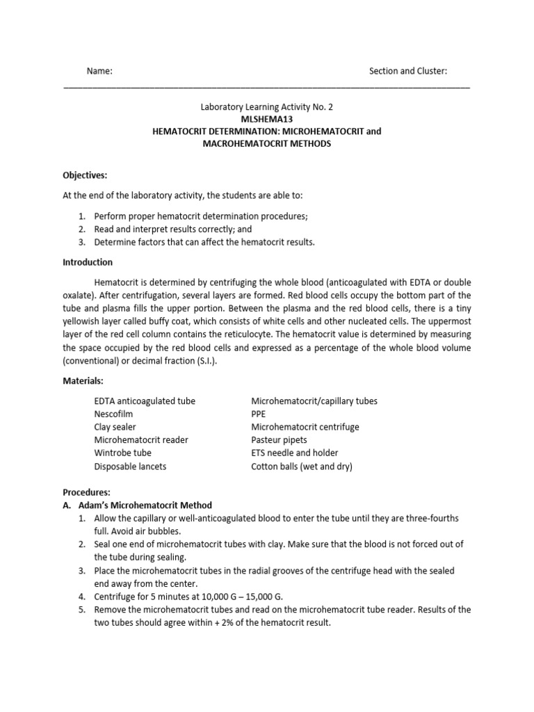 HCT Determination | PDF | Anemia | Clinical Medicine