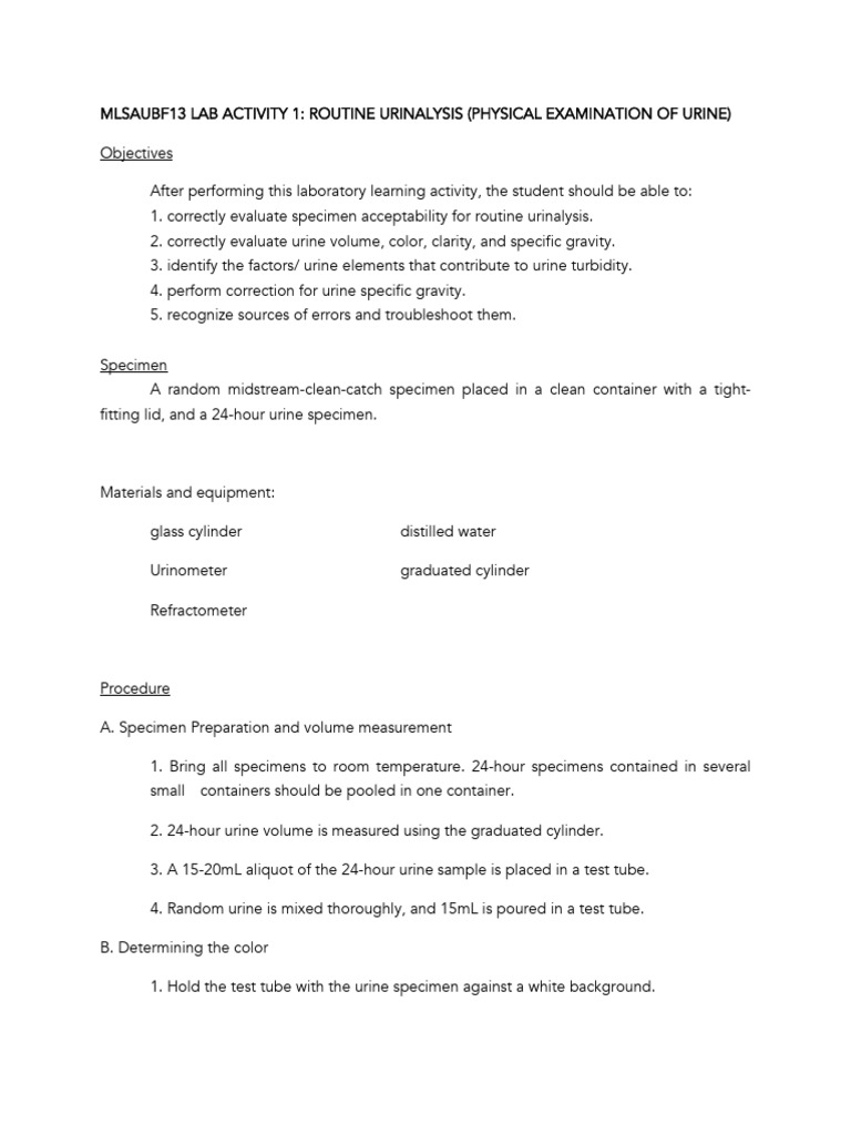 Urinalysis Lab Guide for Students | PDF | Urine | Temperature