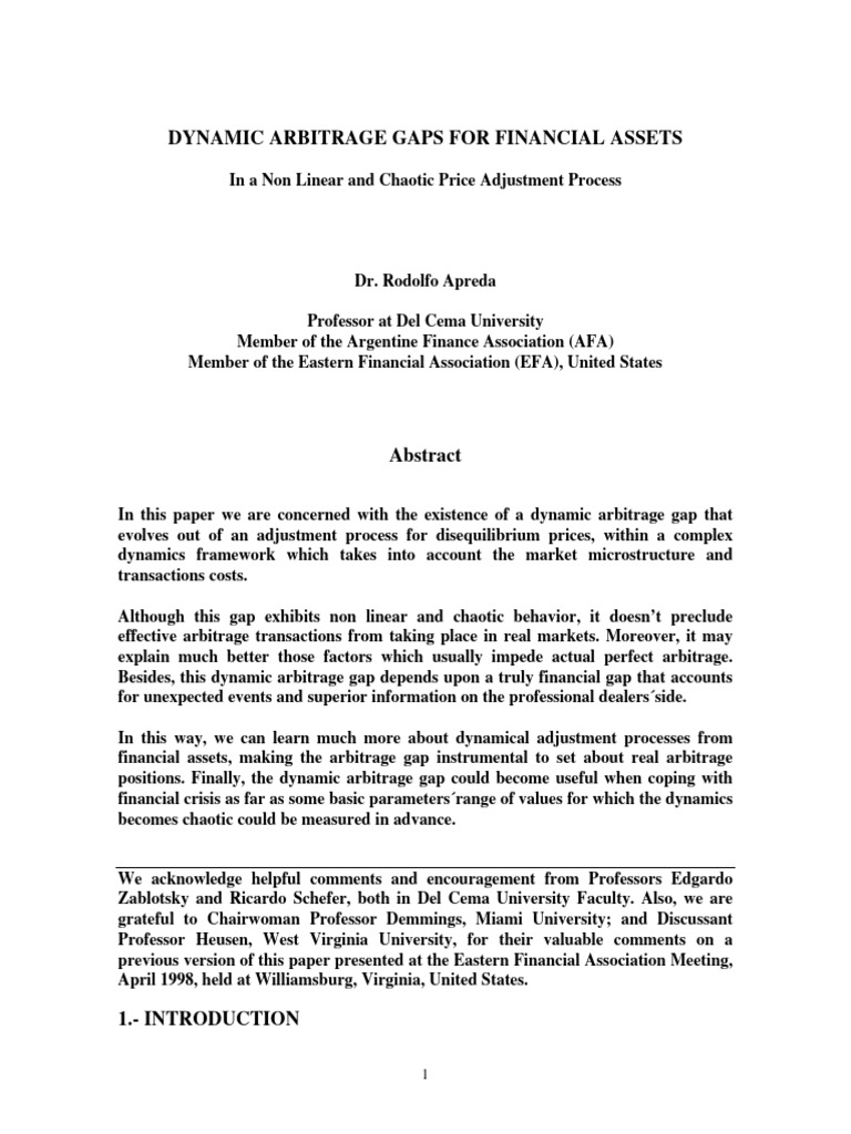 WP134. Dynamic Arbitrage Gaps For Financial Assets | PDF | Arbitrage ...