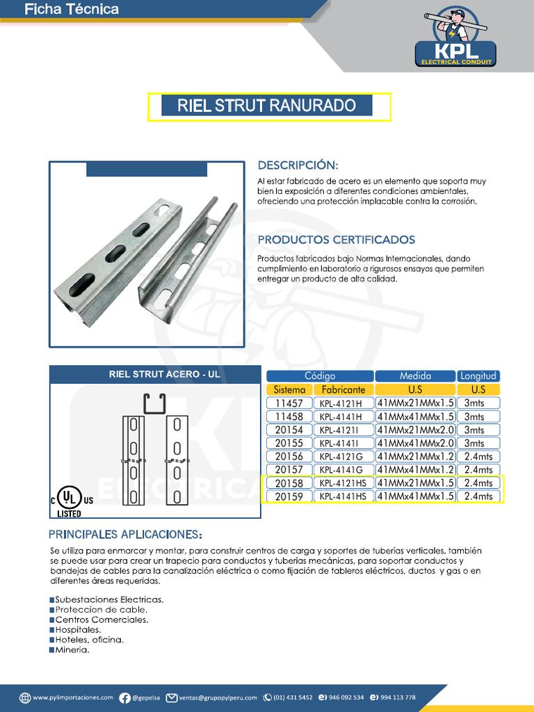 Riel Strut Ficha Tecnica | PDF
