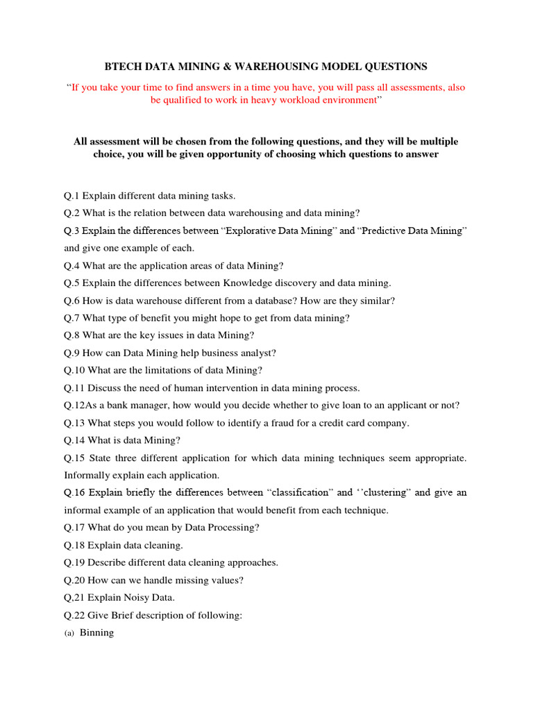 DW Model Questions (1) | Download Free PDF | Cluster Analysis | Data Warehouse