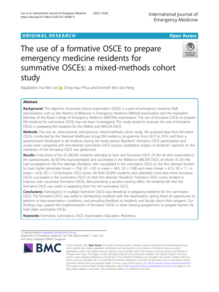 The Use of A Formative Osce To Prepare Emergency Medicine Residents For ...