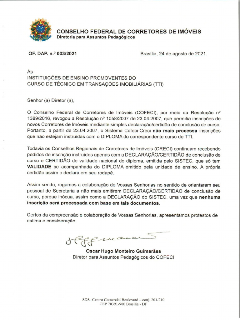 Oficio Dap N003 - 2021 | PDF