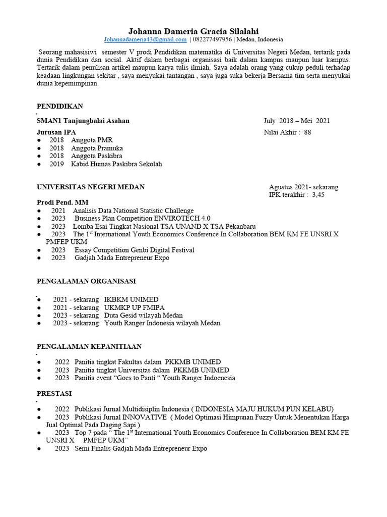 CV Johanna (2024) | PDF | Karier & Perkembangan | Bisnis