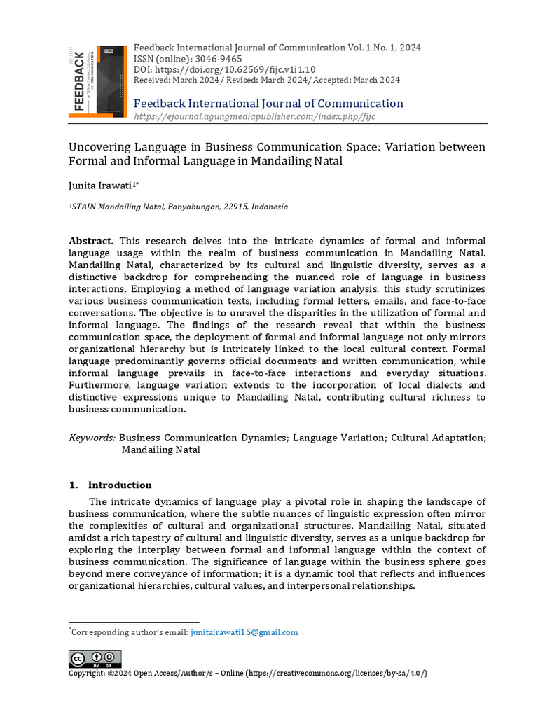 Uncovering Language in Business Communication Space Variation Between ...