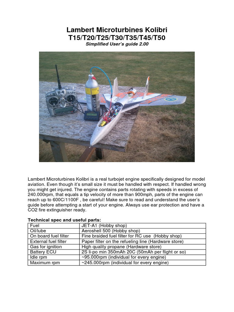 Lambert Microturbines Kolibri EN 2 - 0 | PDF | Throttle | Jet Fuel
