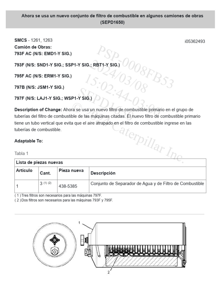 Filtro Separador de Agua y de Filtro Combustible SIS 2.0 | PDF ...