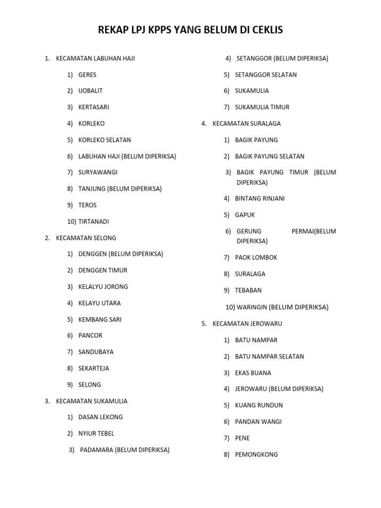 REKAP LPJ KPPS YANG BELUM DI CEKLIS New | PDF