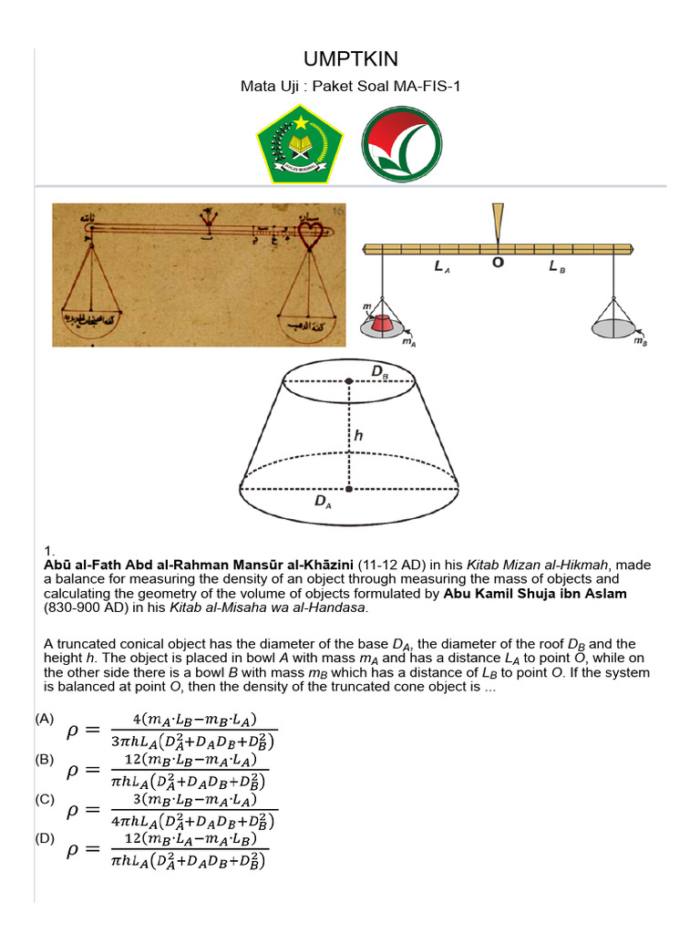 Umptkin: Mata Uji: Paket Soal MA-FIS-1 | PDF | Sains & Matematika