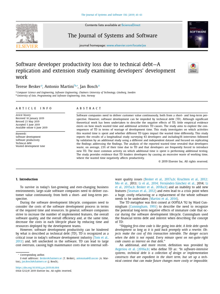 The Journal of Systems and Software: Terese Besker, Antonio Martini ...