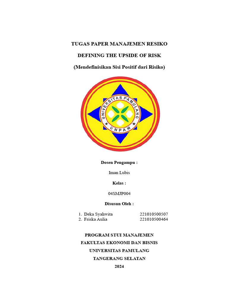 Tugas Paper Manajemen Resiko (Upside Risk) | PDF | Bisnis
