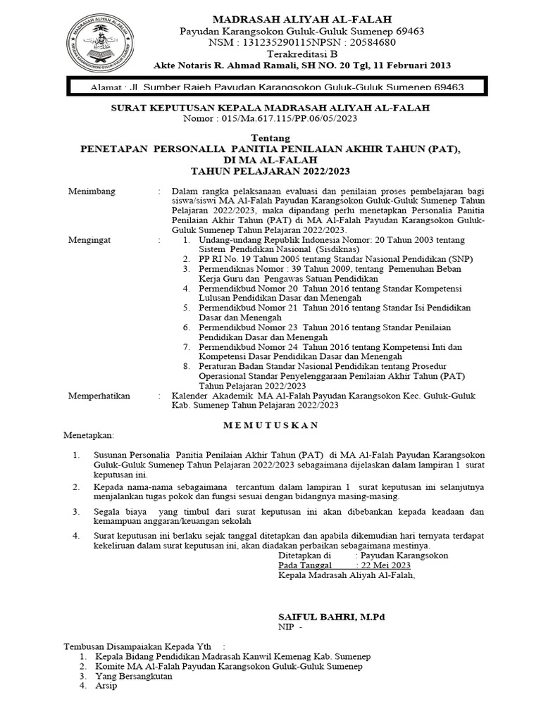 SK Panitia Pat 2023-2024 | PDF