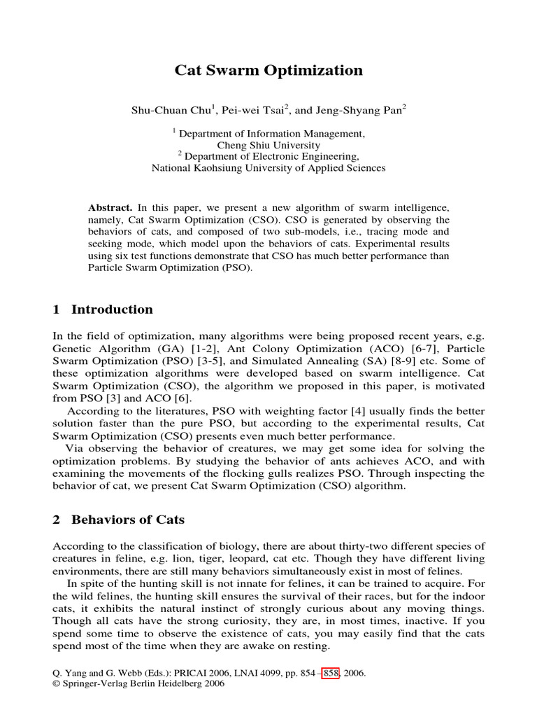 Cat Swarm Optimization | Download Free PDF | Mathematical Optimization | Applied Mathematics