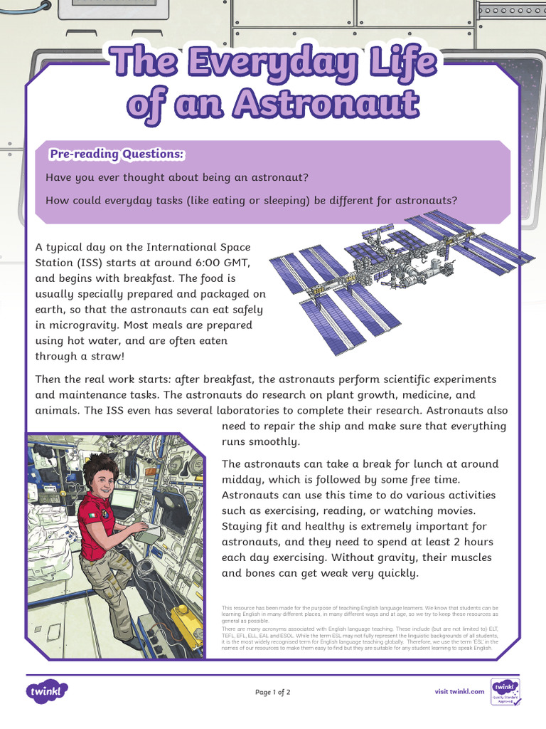 Daily Life of an ISS Astronaut | PDF | English As A Second Or Foreign ...
