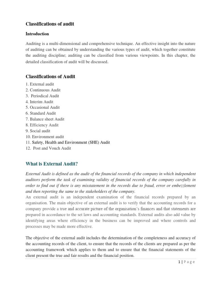 Chapter 2 Classification of Audit | PDF | Audit | Financial Audit
