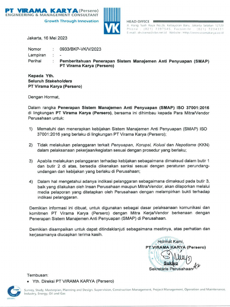 SKL 0933 BKP VK V 2023 Surat-Pemberitahuan-Penerapan-SMAP | PDF