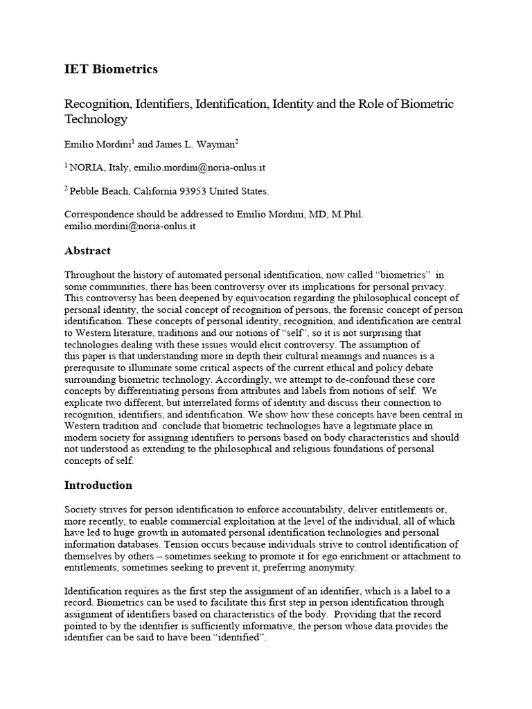 Recognition, Identifiers, Identification, Identity and The Role of ...