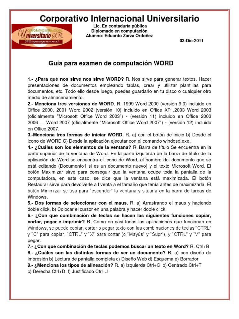 Guia de para Examen de Computacion WORD | PDF | Point and Click | Microsoft Word