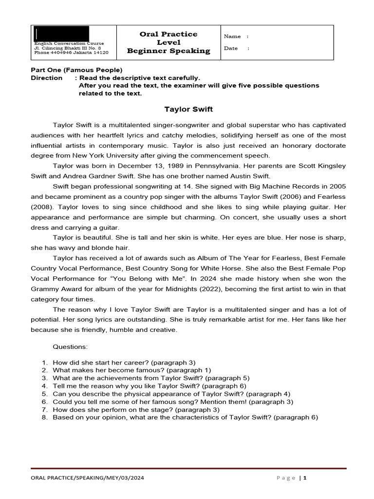 REVIEW PRACTICE SPEAKING 2024 REV | PDF