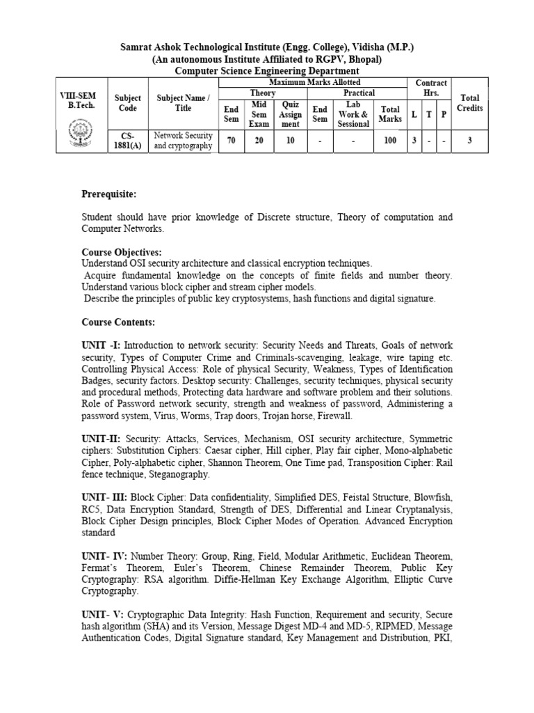 Syllabus 8th Sem Jan 2024 | PDF | Cryptography | Encryption
