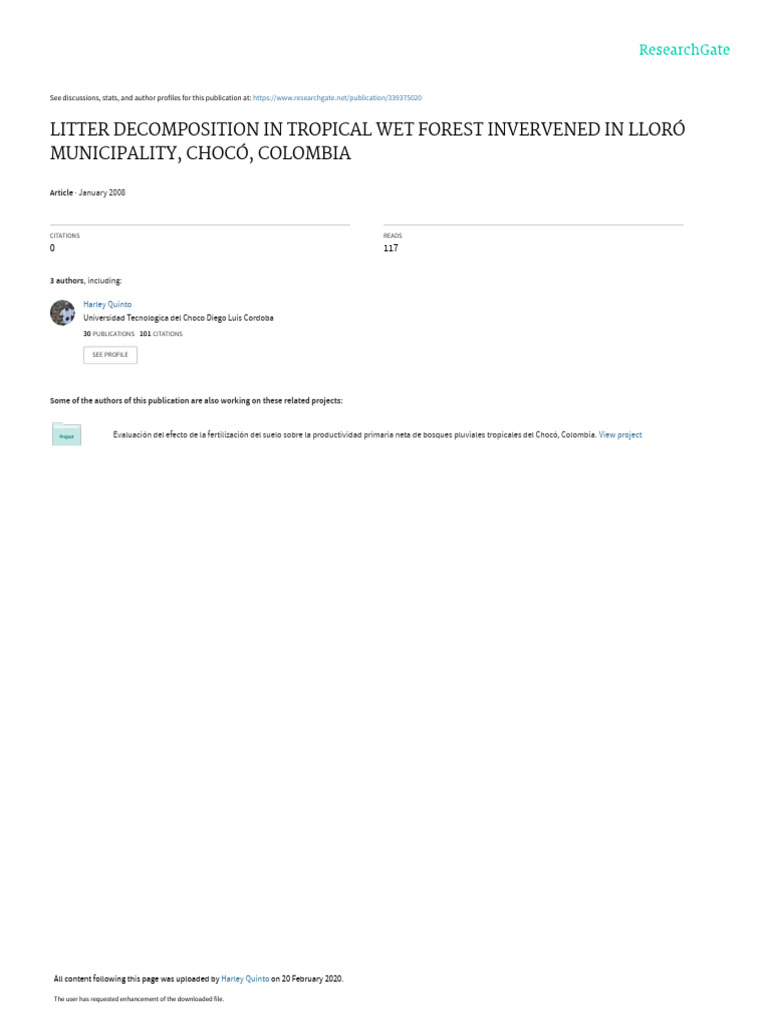 Litter Decomposition in Tropical Wet Forest Invervened in Lloró ...