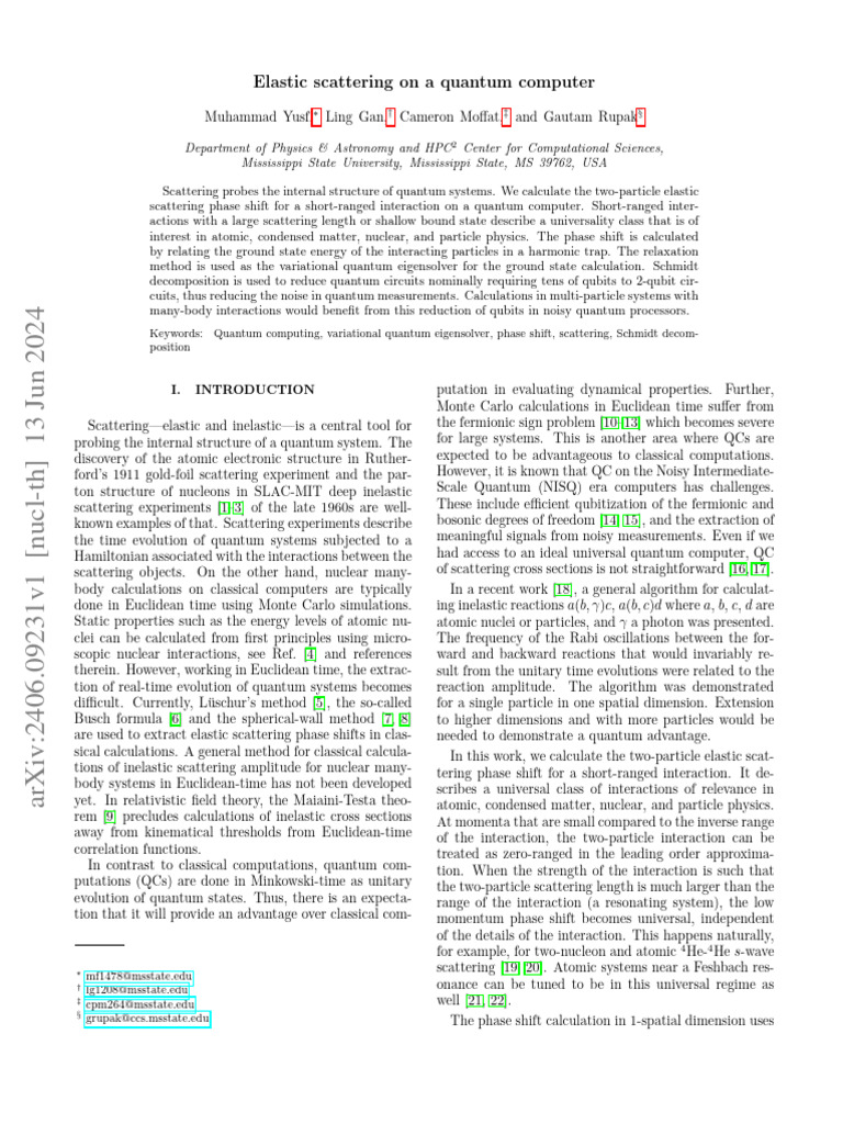 Quantum Computer Elastic Scattering Phase Shift | PDF | Scattering ...