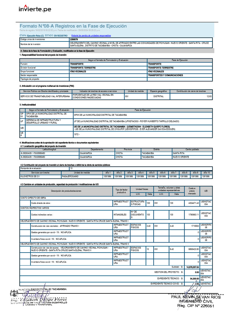 Formato N°08-A - SANTA RITA (1) | Descargar gratis PDF | Inversiones | Economias