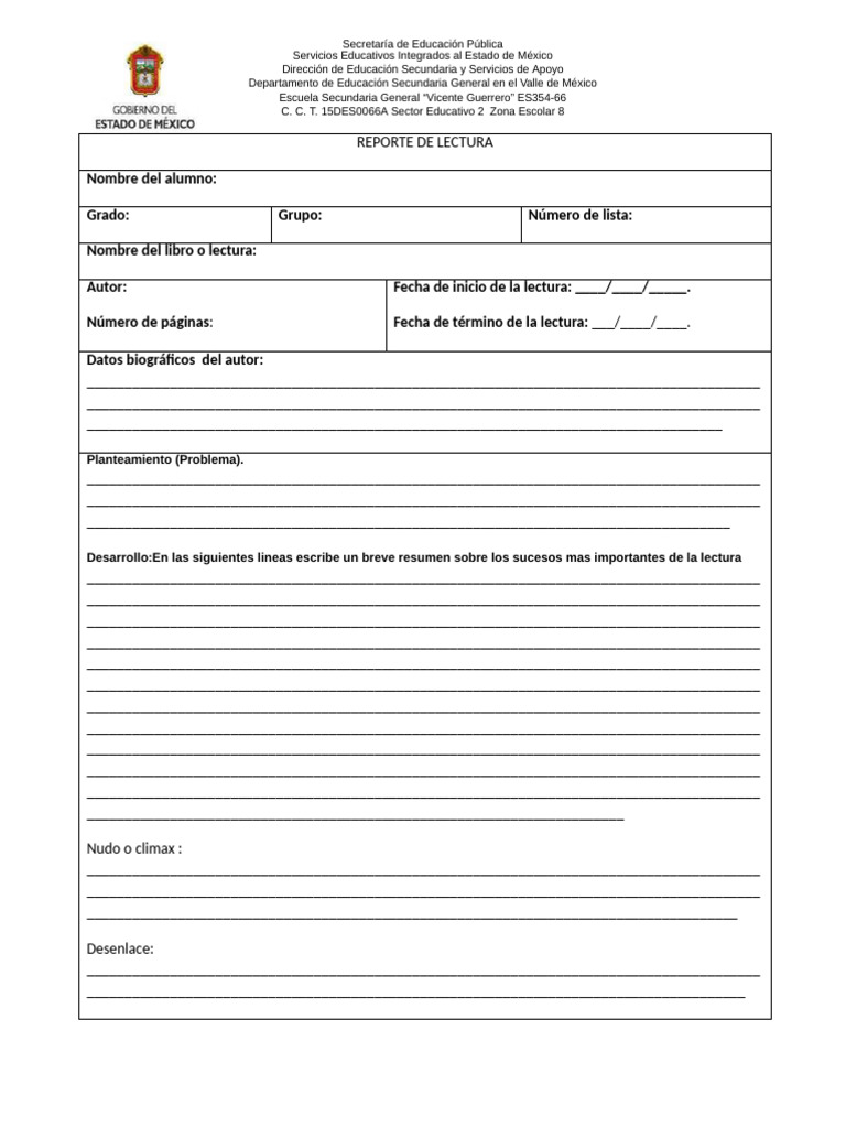 Hojas para El Reporte de Lectura | PDF
