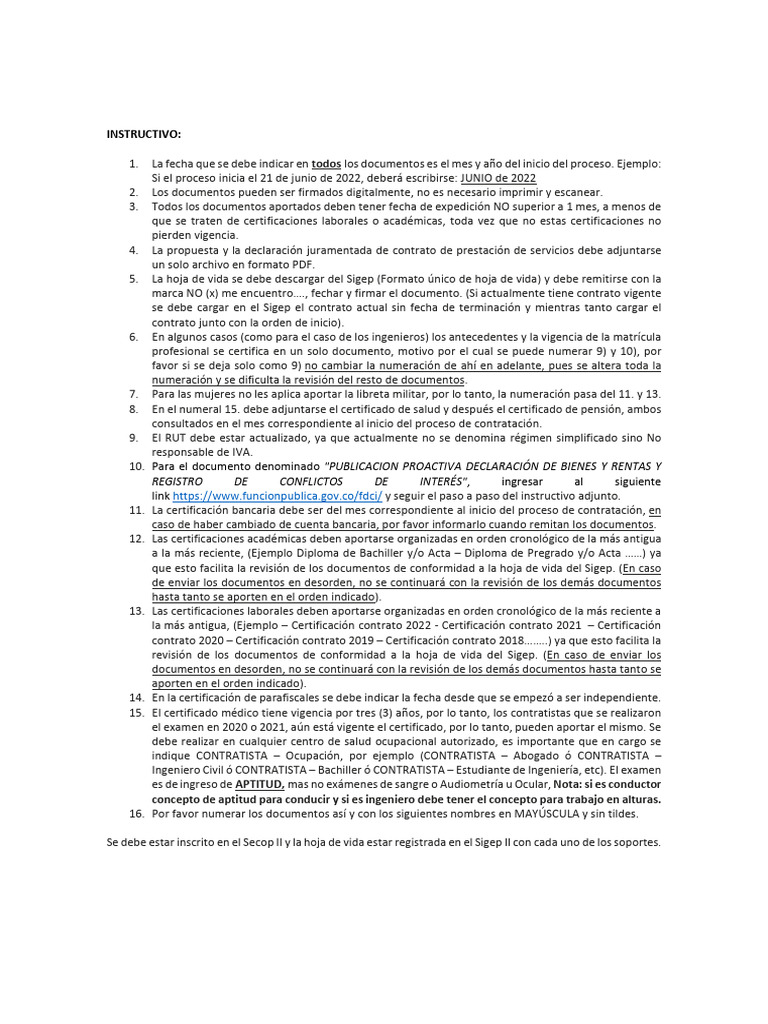 Instructivo para Documentación de Contratación | PDF | Finanzas y dinero