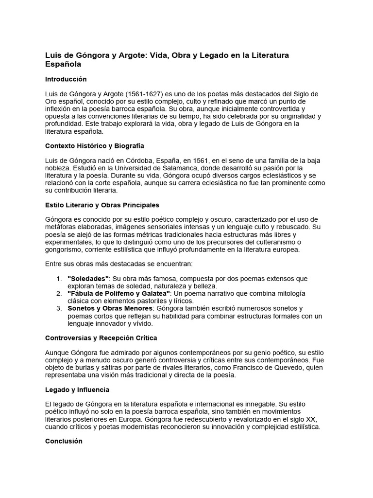Luis de Góngora: Vida y Obras Clave | PDF | Poesía