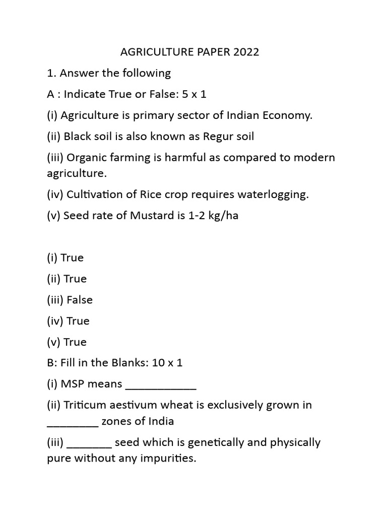 Agriculture Paper 2022 | PDF | Agriculture | Legume