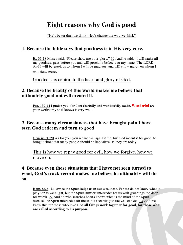 Eight Reasons God Is Good | PDF | Glory (Religion) | God