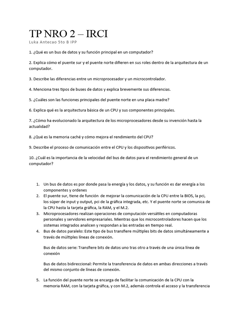 TP Nro 2 - Irci: Luka Antecao 5to B IPP | PDF | Microprocesador | Hardware de la computadora