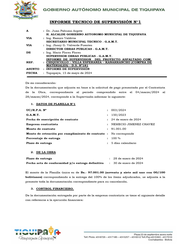 Informe Tecnico de Supervisión | PDF