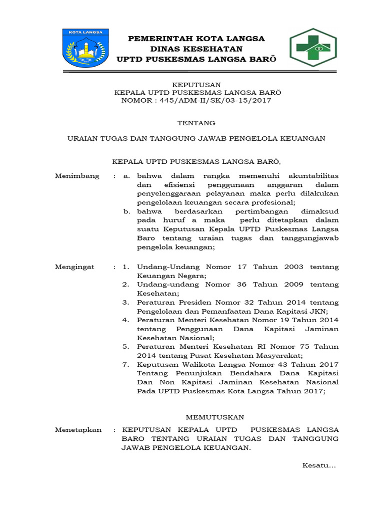 2.3.15.2 Sk-Uraian-Tugas-Dan-Tanggung-Jawab-Pengelola-Keuangan | PDF