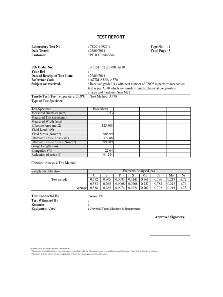 ISO 17025 Mechanical Test Report | PDF | Ultimate Tensile Strength ...